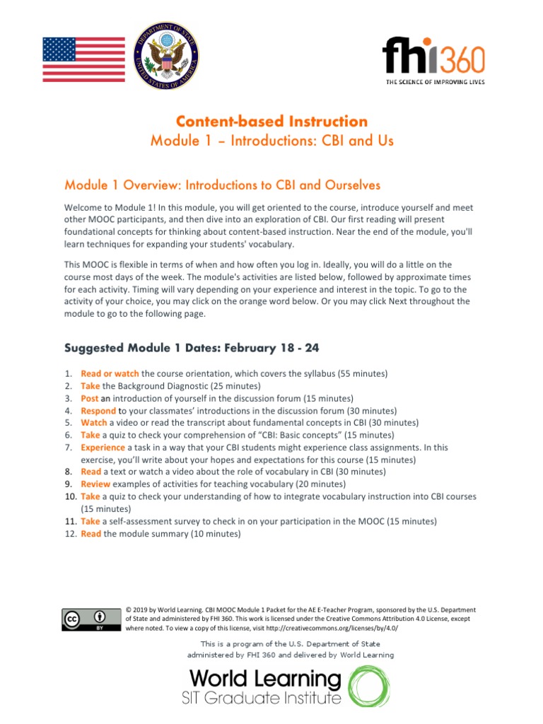CBI MOOC Module 1 Packet PDF | PDF | Massive Open Online Course | Vocabulary