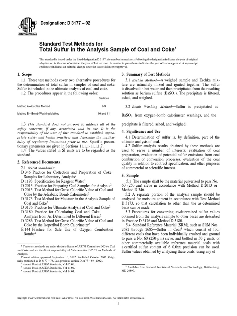 ASTM D-3177 Azufre Total en Carbon | PDF | Hydrochloric Acid | Sodium ...