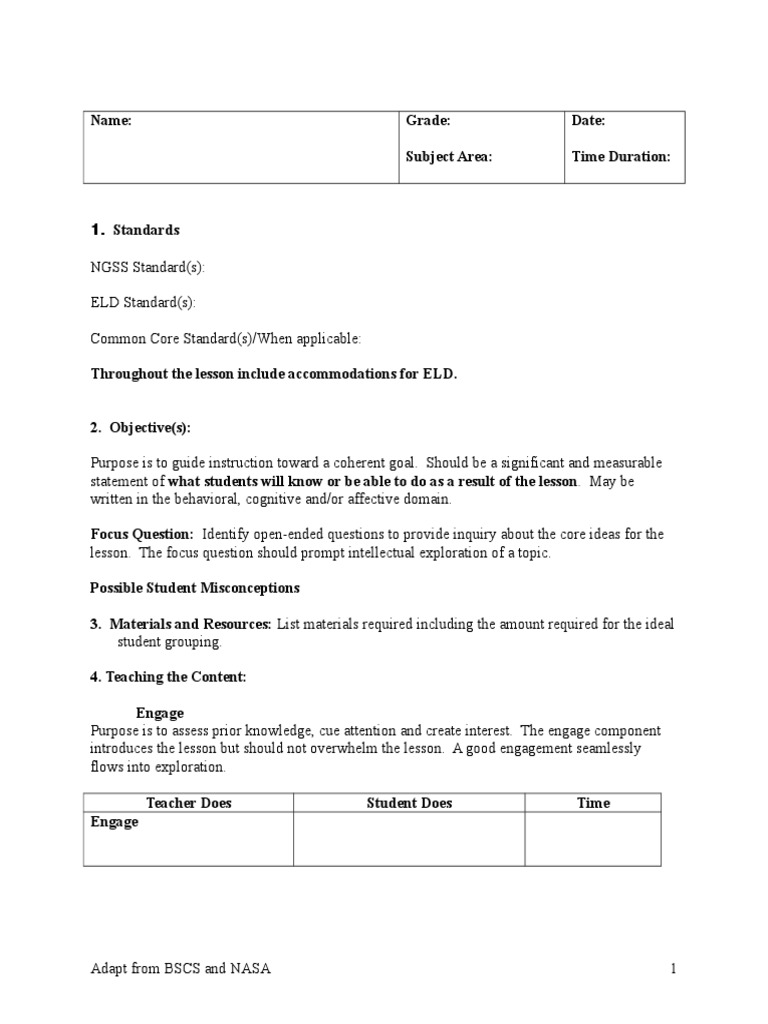 5E Lesson Plan Template - NGSS | PDF | Lesson Plan | Education Theory