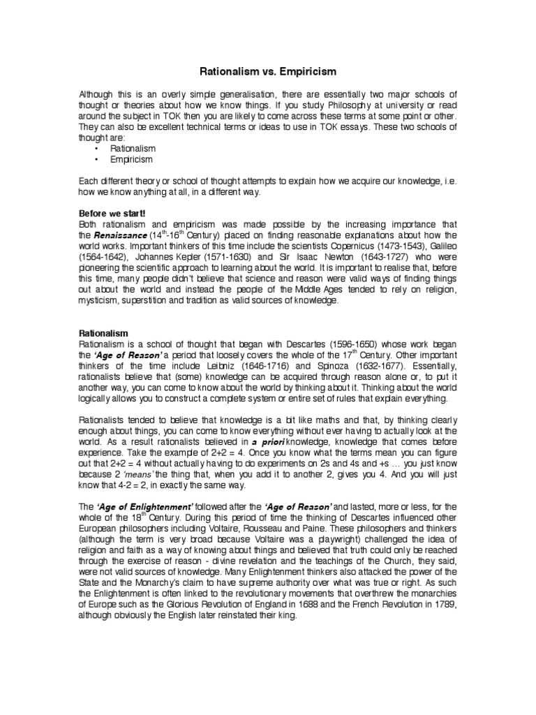 Rationalism Vs Empiricism | PDF | Rationalism | Empiricism