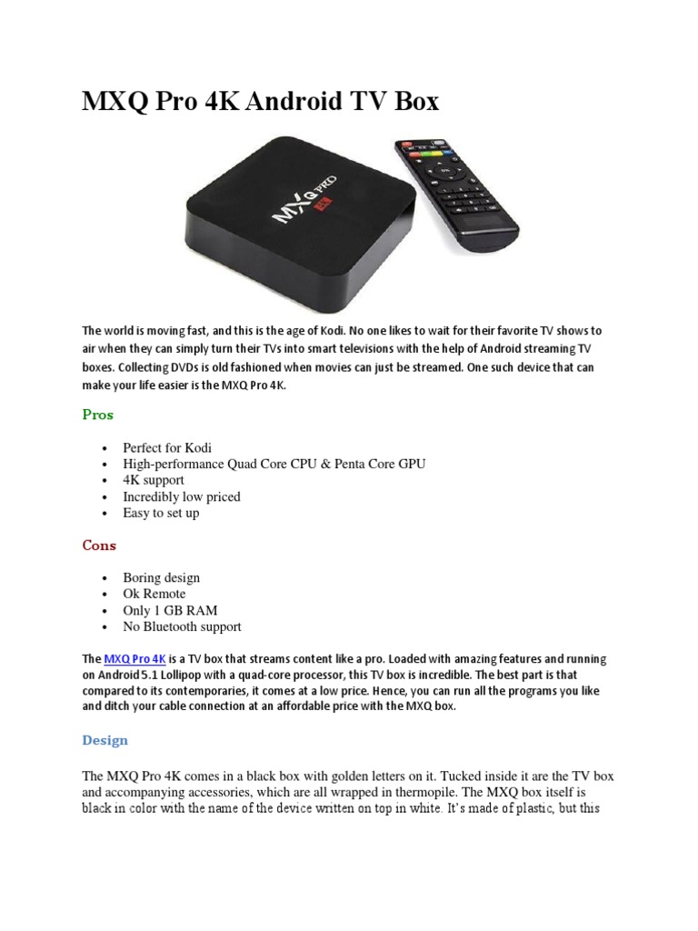 MXQ Pro 4K Android TV Box Overview | PDF | Streaming Media | Android ...