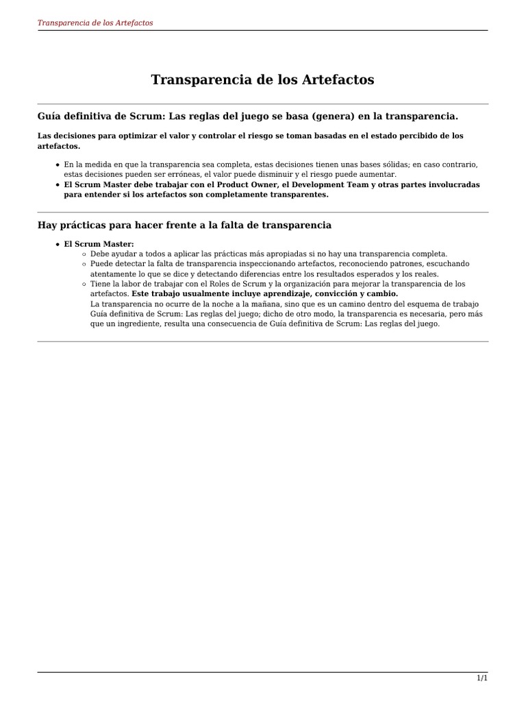 Importancia de la Transparencia en Scrum | PDF