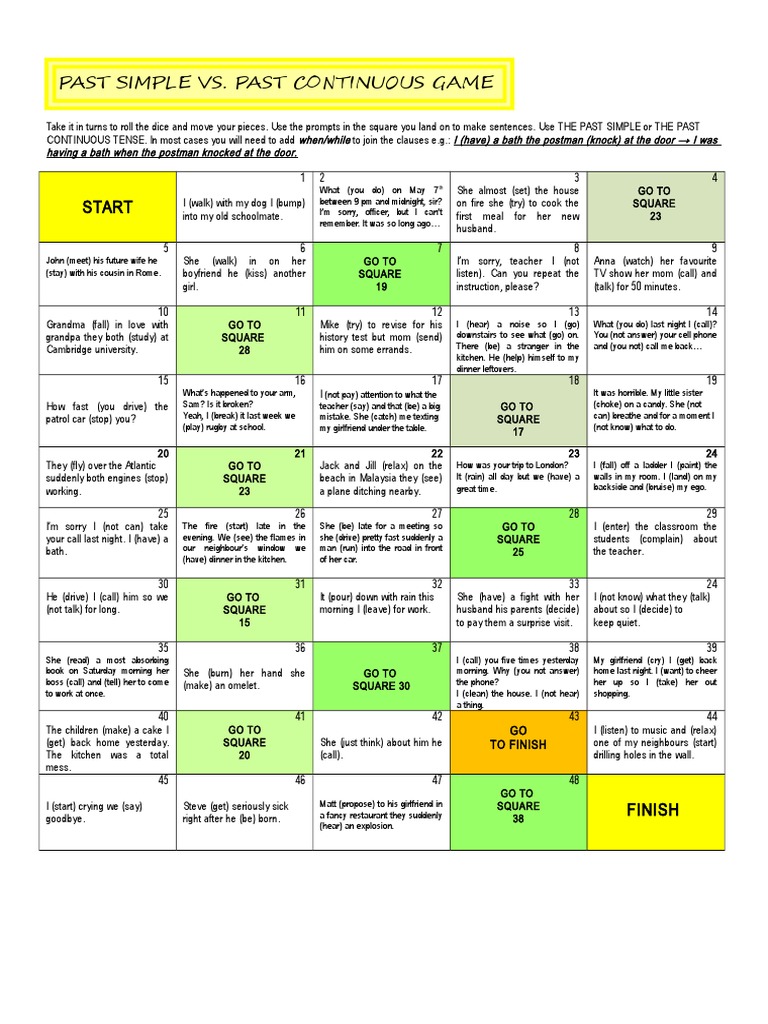 Board Game Past Simple Vs Past Continuous | PDF