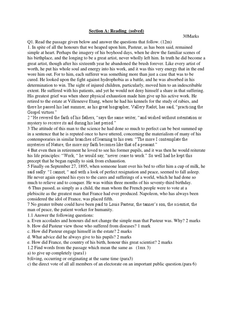 Reading Passage Solved | PDF | Louis Pasteur