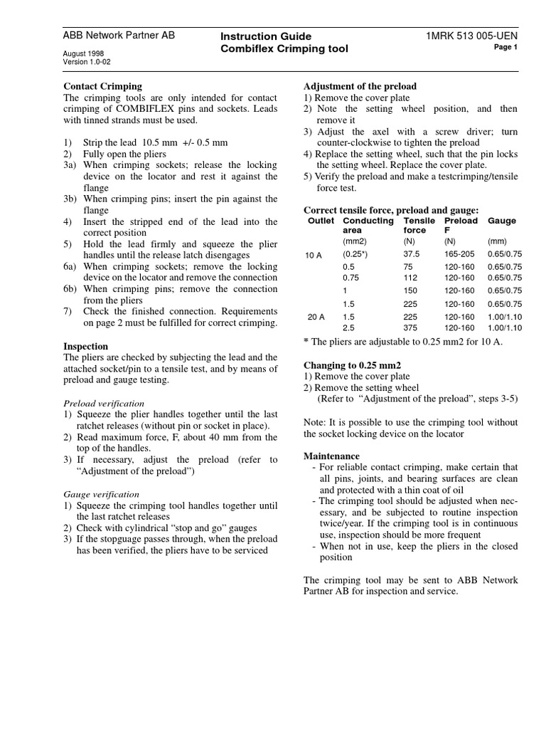 Instruction Guide Combiflex Crimping Tool | PDF | Electrical Connector ...