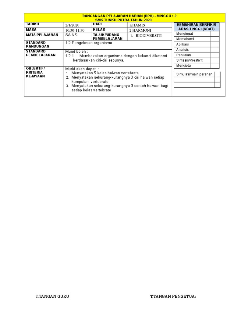 Contoh RPH Sains T2 | PDF