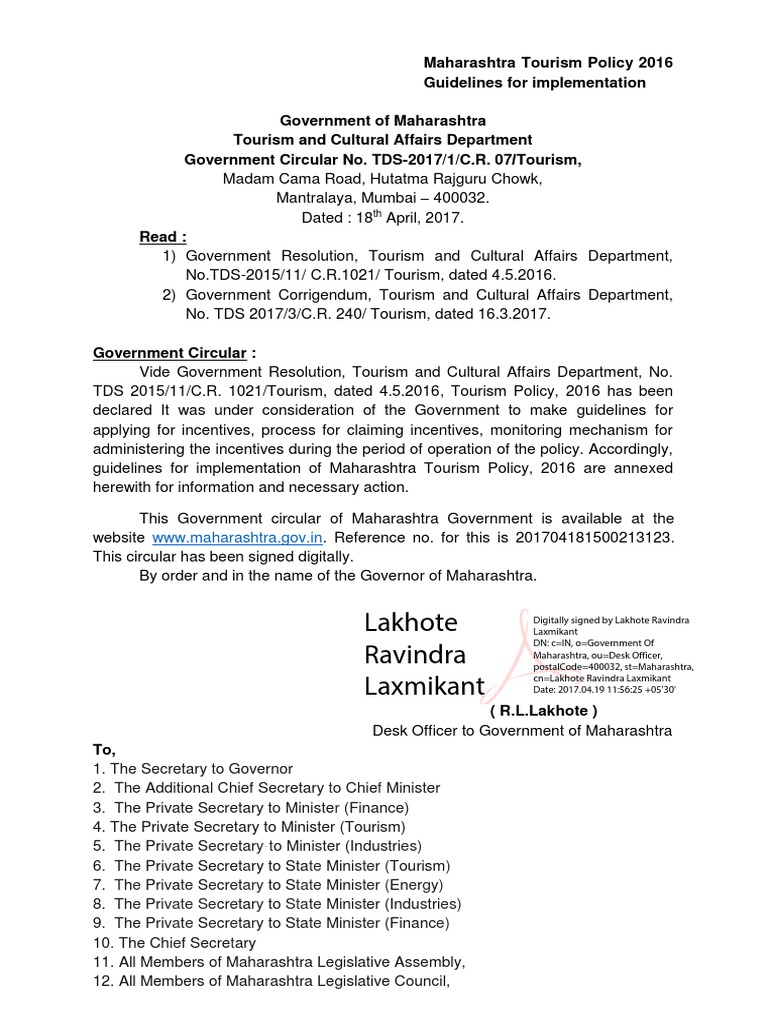 Guidlines For Tourism Policy 2016 | PDF | Identity Document | Economies