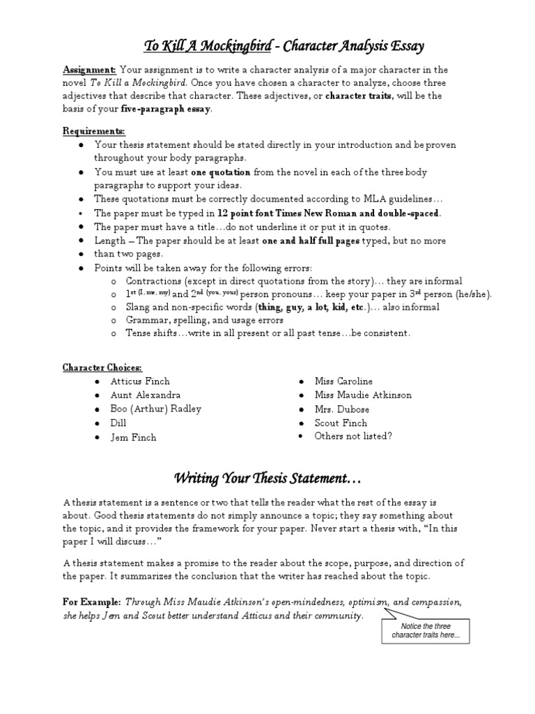 To Kill A Mockingbird Character Analysis Essay | PDF | To Kill A ...