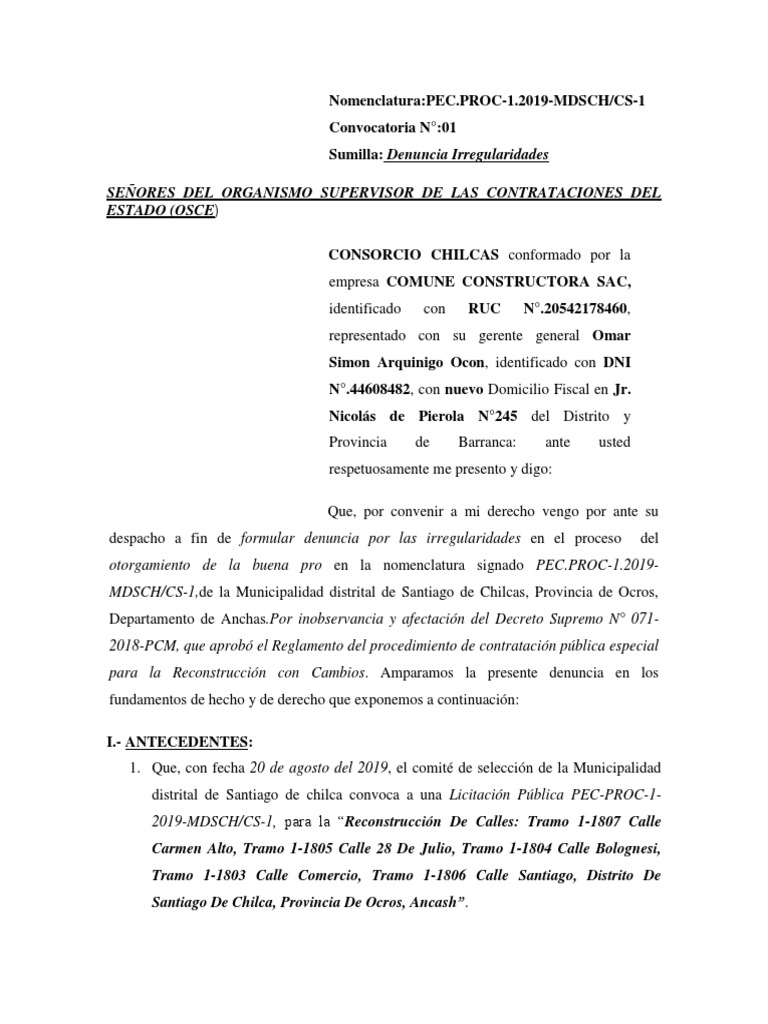 Denuncia Ante Osce | PDF | Esfera pública | Instituciones sociales