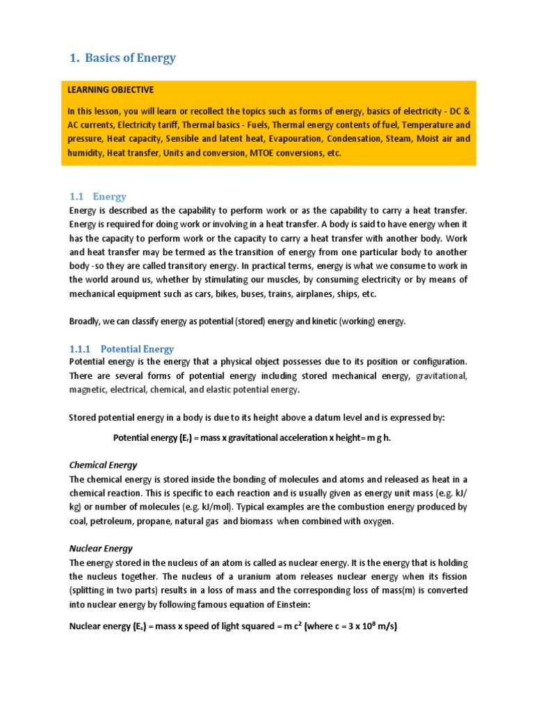 Lesson 1 - Basics of Energy | Download Free PDF | Electric Current ...