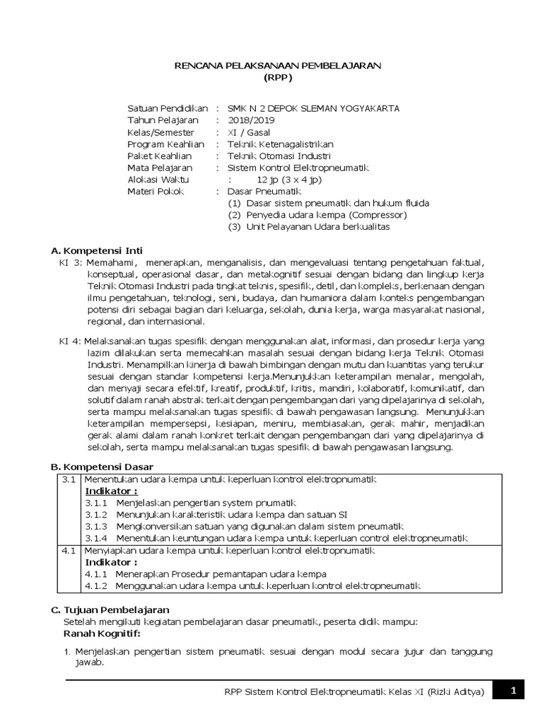 RPP Sistem Kontrol Elektropneumatik XI Rizki Aditya | PDF