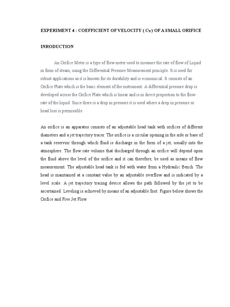 Experiment 4 Orifice | PDF | Flow Measurement | Liquids
