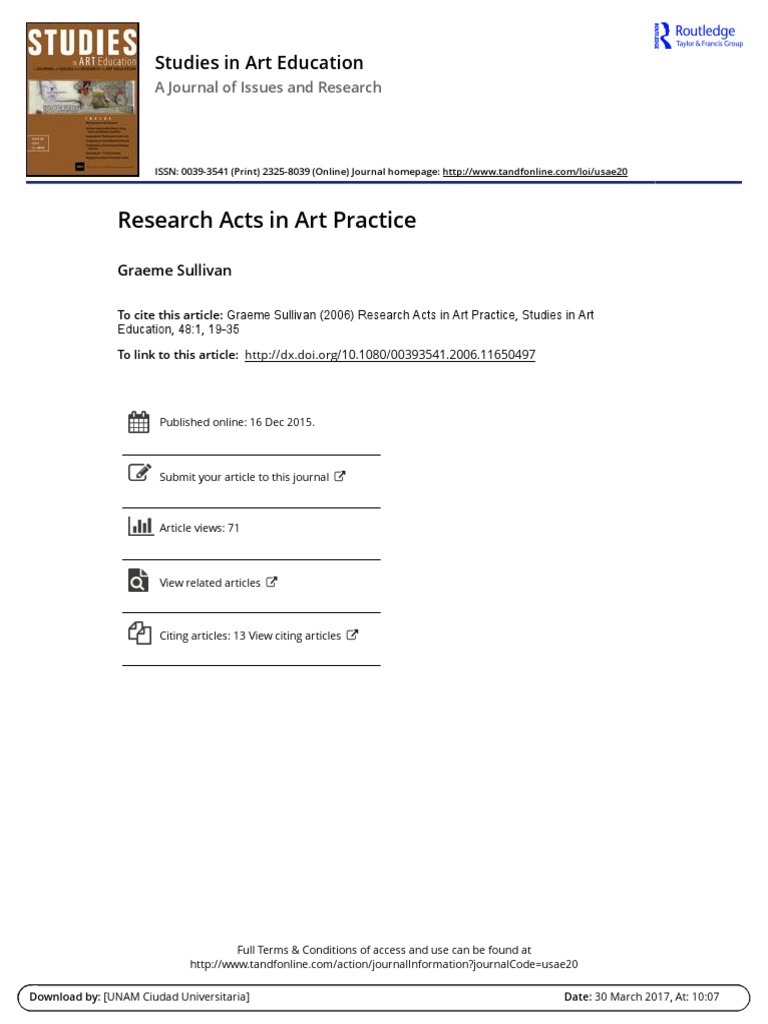 Research Acts in Art Practice - Graeme Sullivan.2006 | PDF | Scientific ...