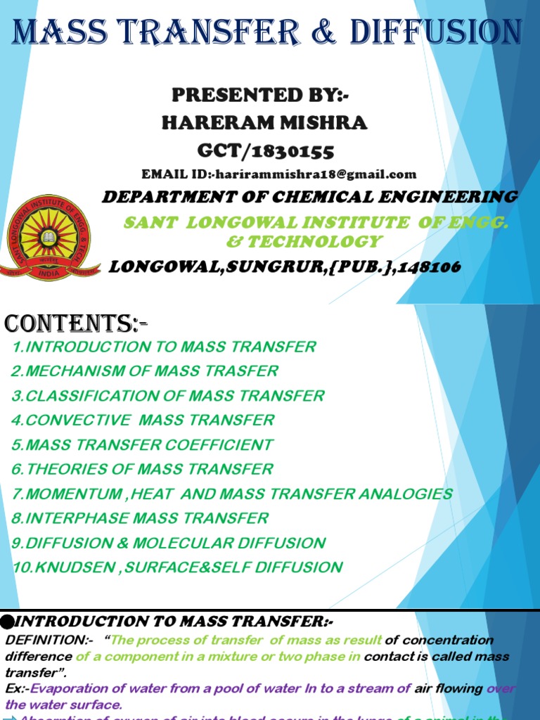Mass Transfer & Diffusion Hari | PDF | Boundary Layer | Diffusion