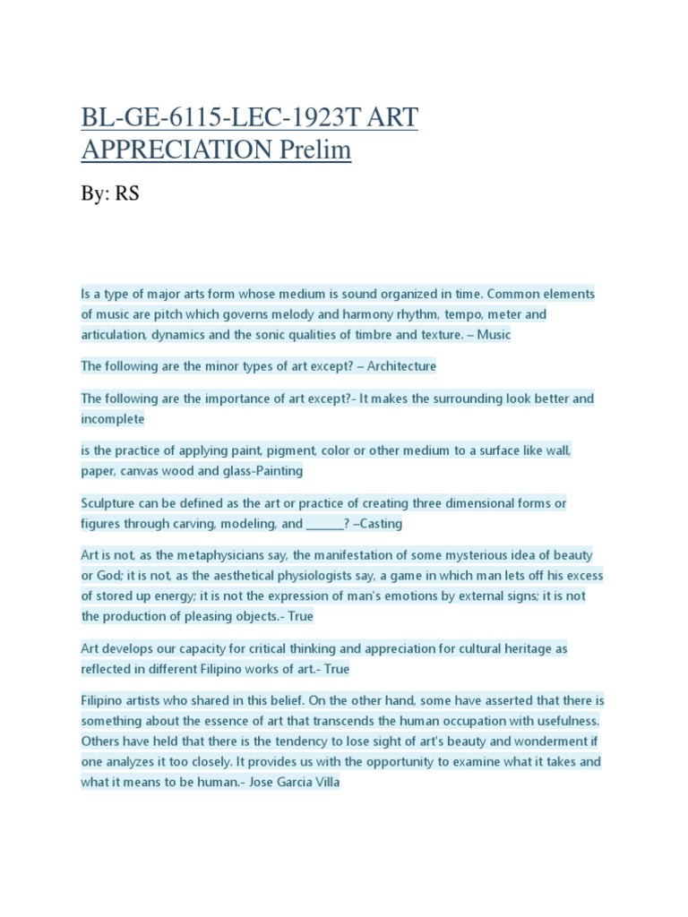 Bl-Ge-6115-Lec-1923t Art Appreciation | PDF | Drawing | The Arts Bl-Ge-6115-Lec-1923t Art Appreciation | PDF | Drawing | The Arts