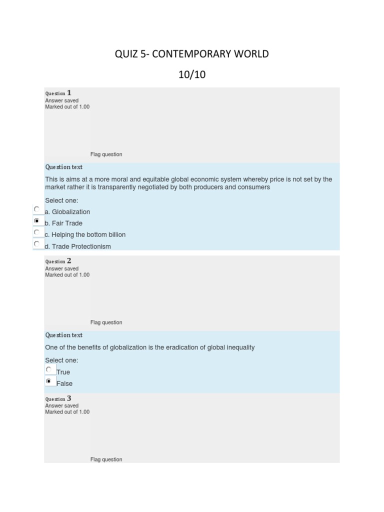 Contemporary World Quiz Insights | PDF | Fair Trade | Trade