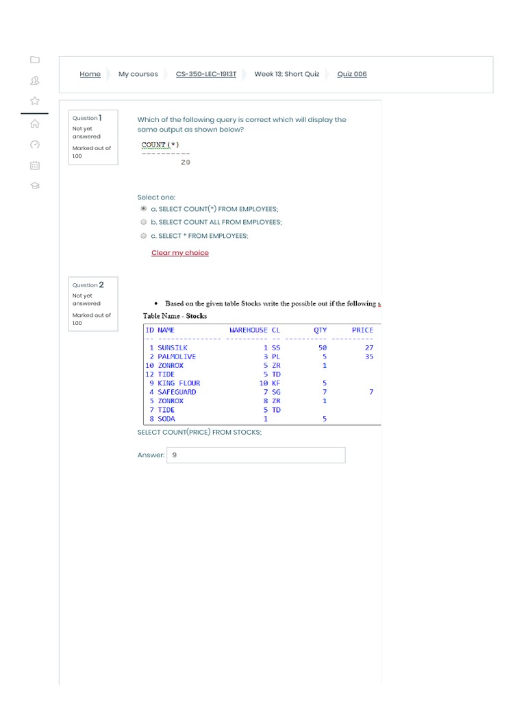 DBMS - Quiz 006 - 10 PDF | PDF | Data Management | Teaching Mathematics
