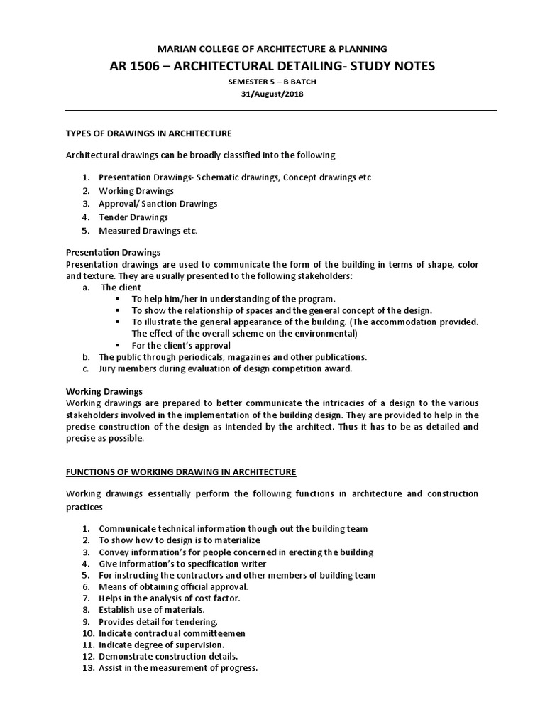 Architectural Detailing NOTES | PDF | Roof | Framing (Construction)