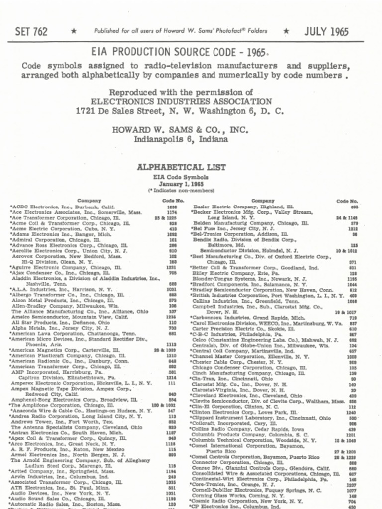 1965 EIA Source Code List | PDF
