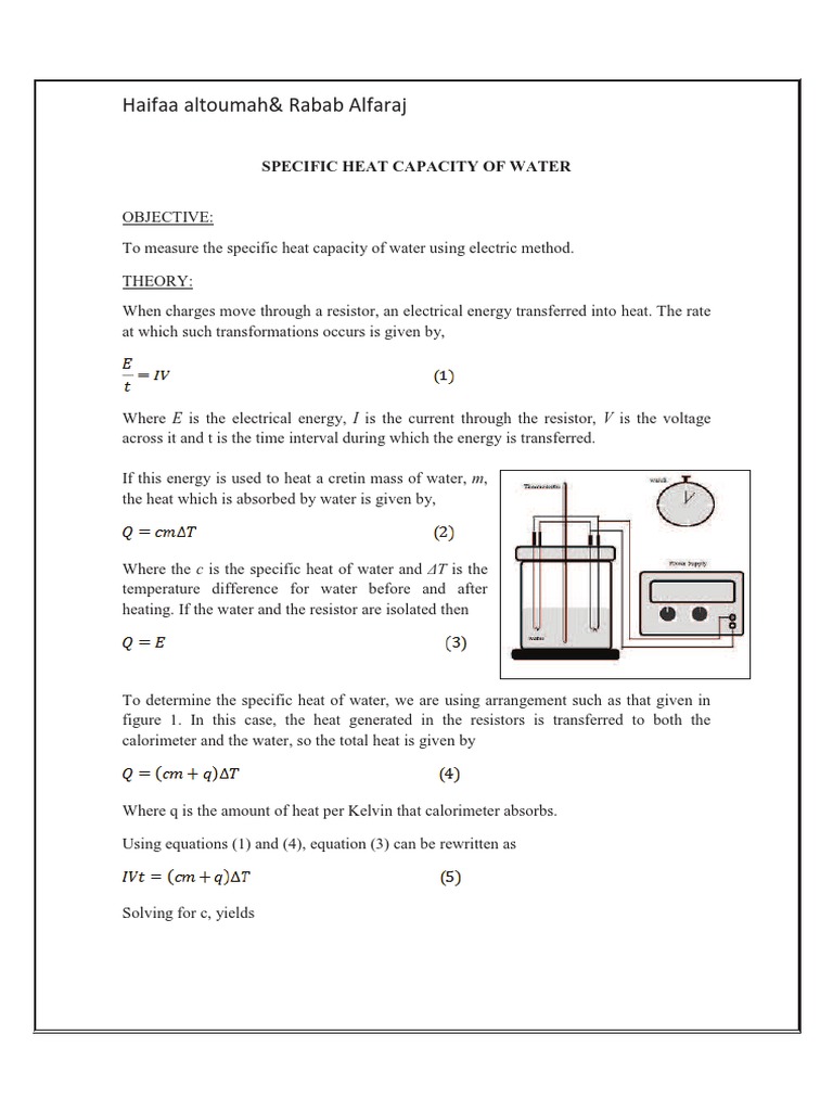 Specific Heat Capacity of Water | PDF | Heat | Temperature