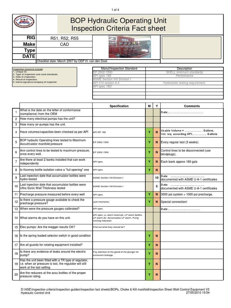 Inspection Sheet Well Control Equipment V3 - HCU | PDF | Gas ...