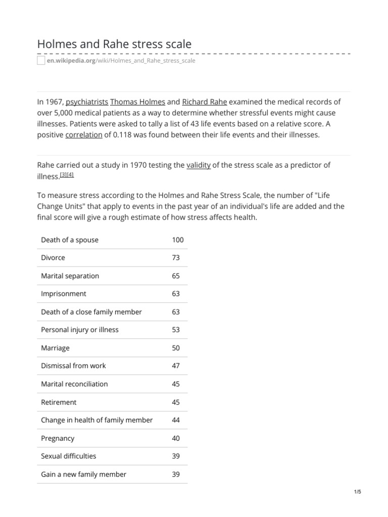 Holmes and Rahe Stress Scale | PDF | Marriage | Stress (Biology)