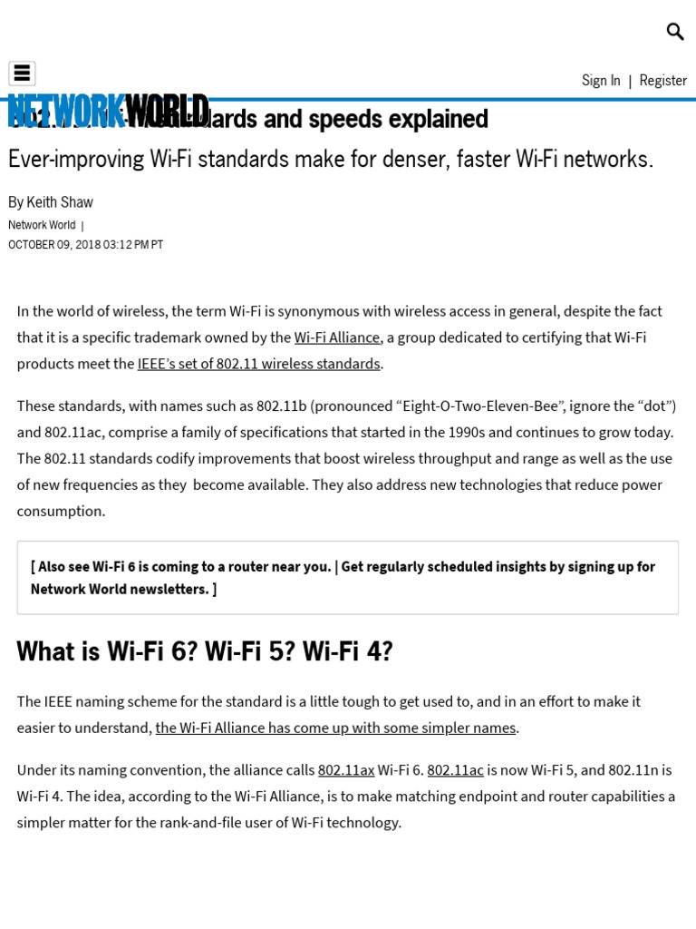 802.11 - Wi-Fi Standards and Speeds Explained - Network World PDF | PDF ...