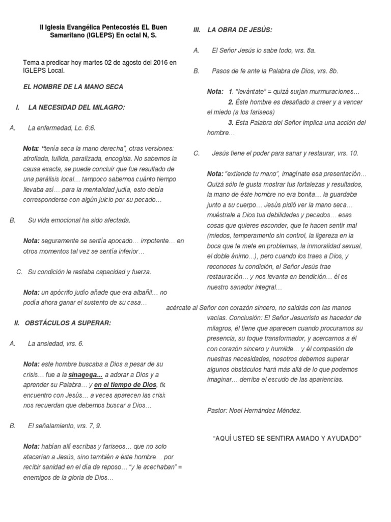 Milagro de Jesús: Sanación de la Mano Seca | PDF | Jesús | Religión y ...