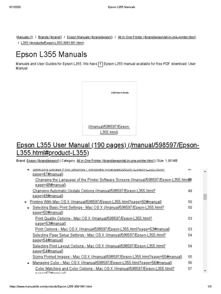 Epson L355 Manuals | PDF | Mac Os | Printer (Computing)