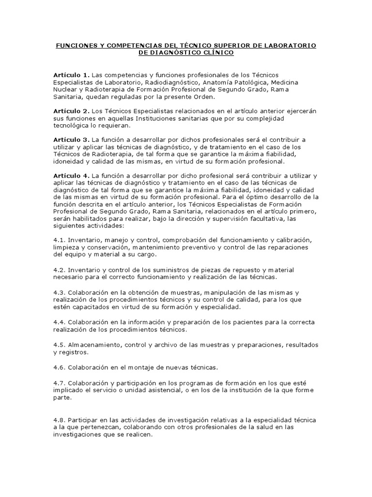 Funciones y Competencias Del Laboratorista | PDF | Laboratorios | Sangre