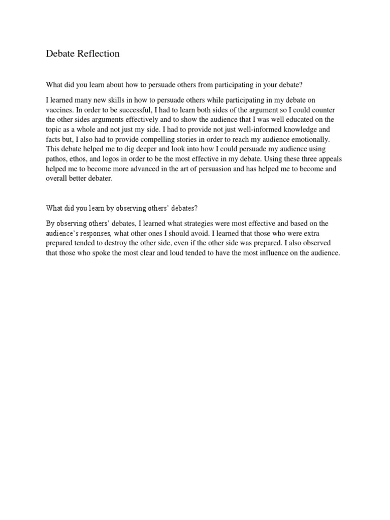 Debate Reflection For Weebly | PDF | Career & Growth