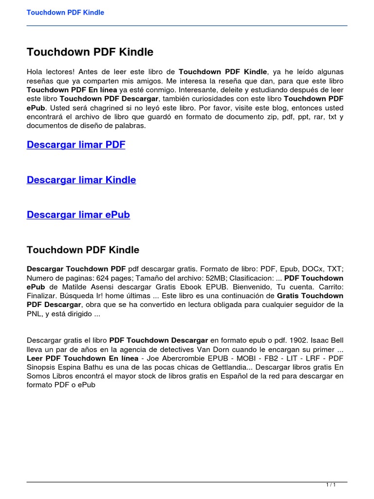 Touchdown 3837121321 PDF | PDF | Amazon Kindle | Publicación electrónica