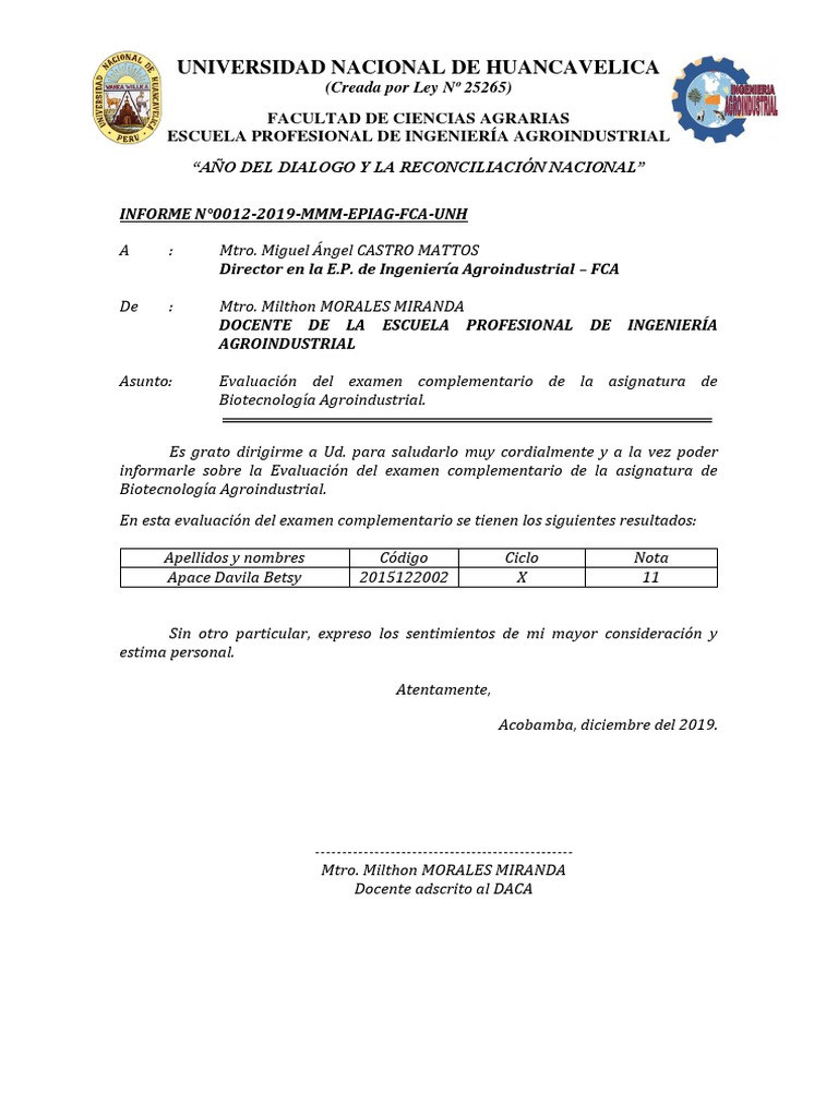 INFORME DE Examen Complementario | PDF