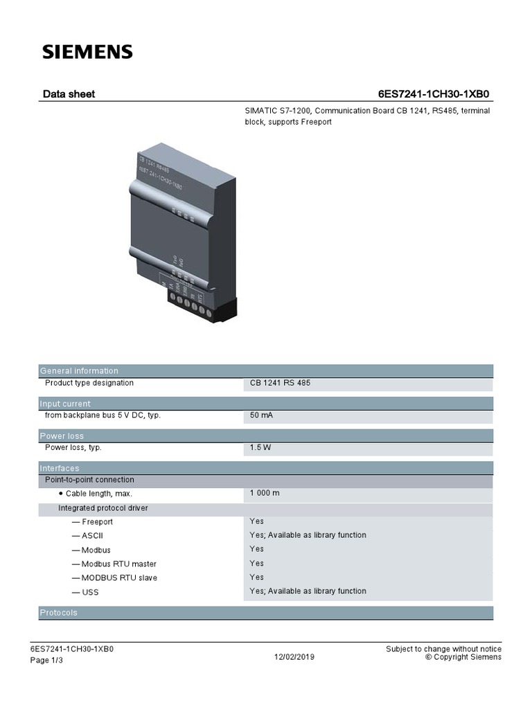6ES72411CH301XB0 Datasheet en PDF | PDF | Physical Layer Protocols | Computer Network