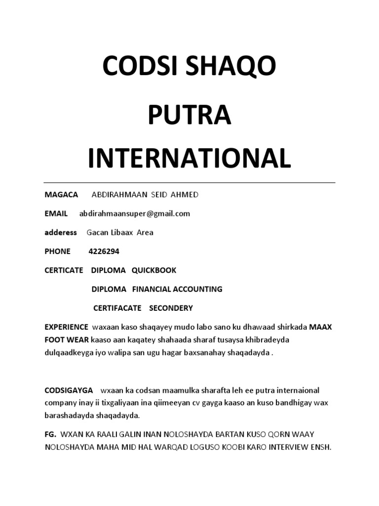 Codsi Shaqo iyo CV Diyaarsan | PDF
