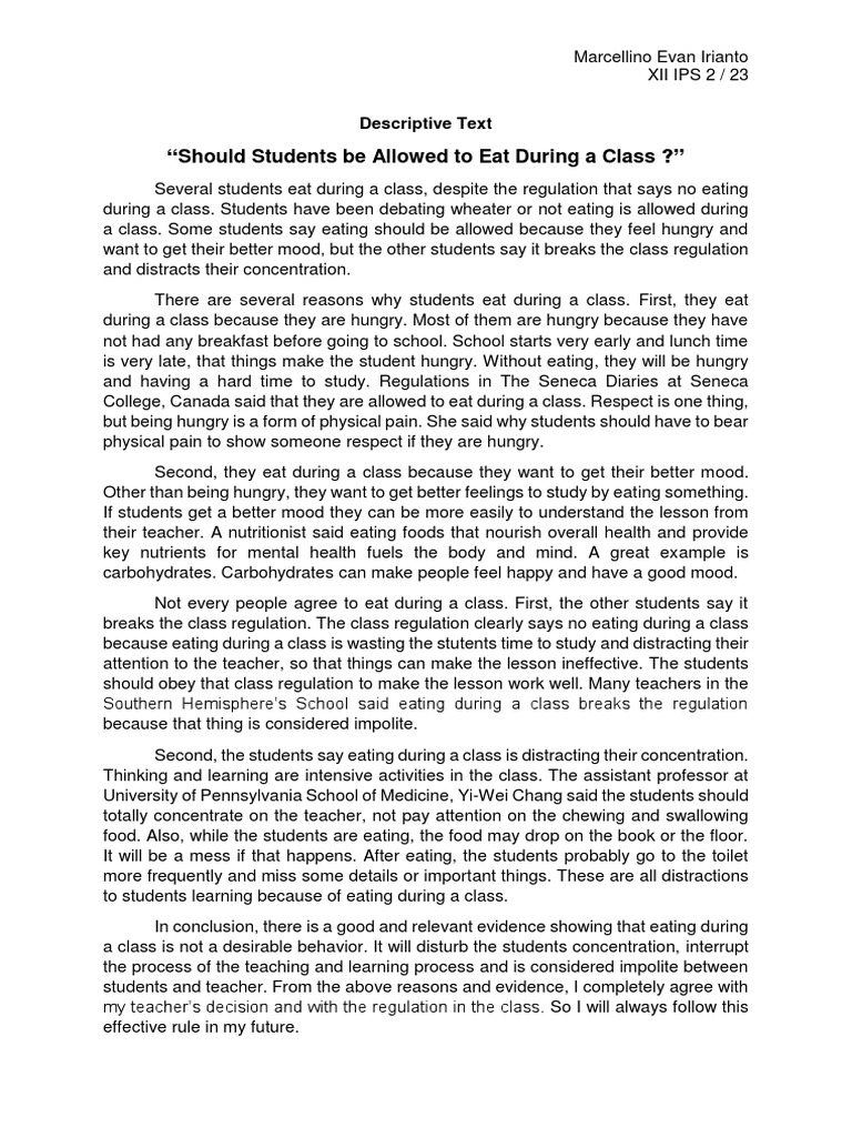 Should Students Be Allowed To Eat During A Class | PDF | Attention | Eating