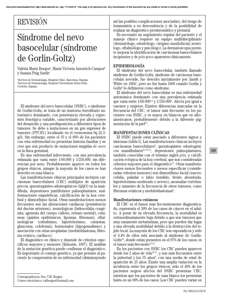 Síndrome de Gorlin-Goltz: Revisión Clínica | PDF | Cáncer | Gene