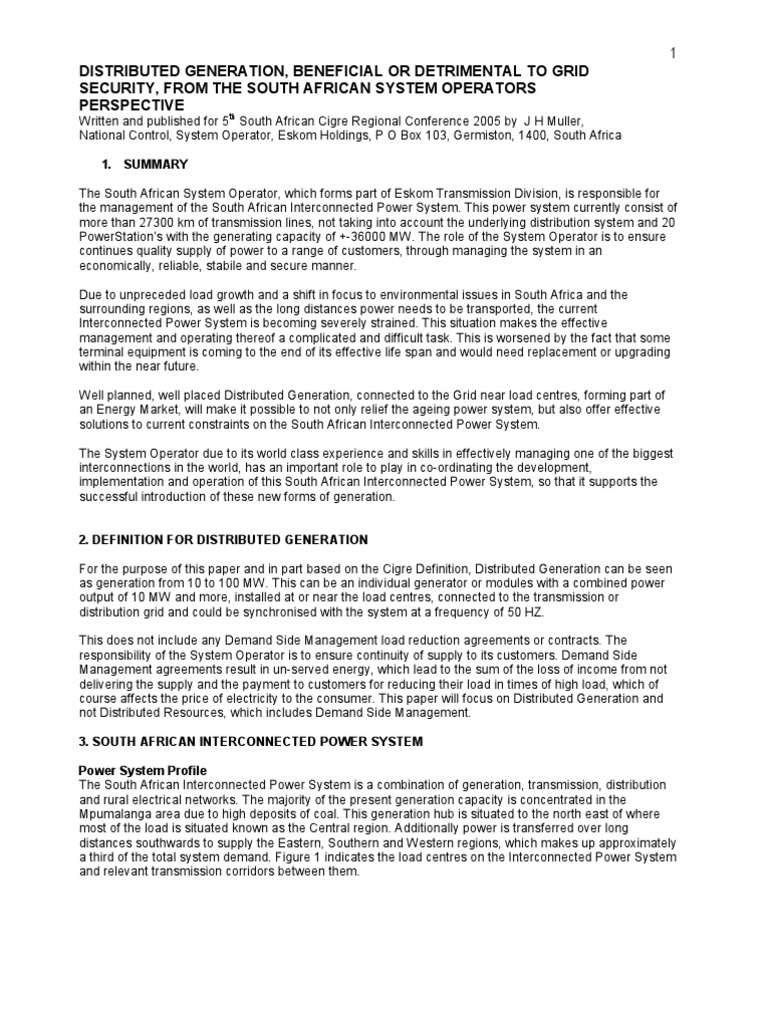 Paper On Distributed Generation For Cigre 2005 | PDF | Distributed ...
