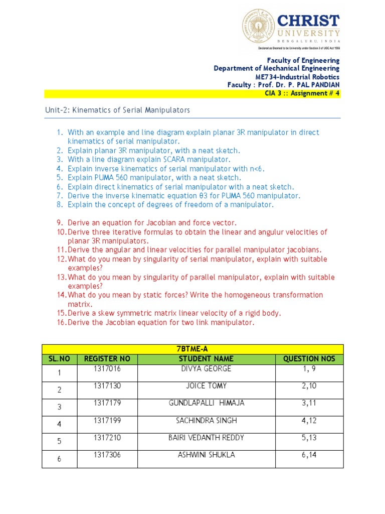 Industrial Robotics Kinematics Assignment | PDF | Kinematics ...