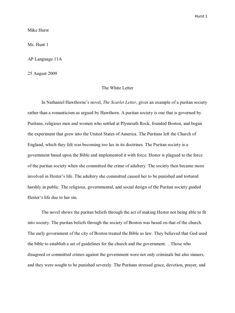 The Scarlett Letter Essay | PDF | The Scarlet Letter | Puritans