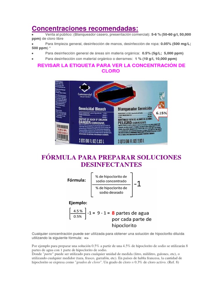 Fórmulas y ppm de hipoclorito de sodio | PDF | Cocina, comidas y vino ...