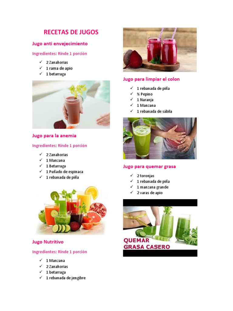 Recetas de Jugos | PDF | Plantas comestibles | Alimentos