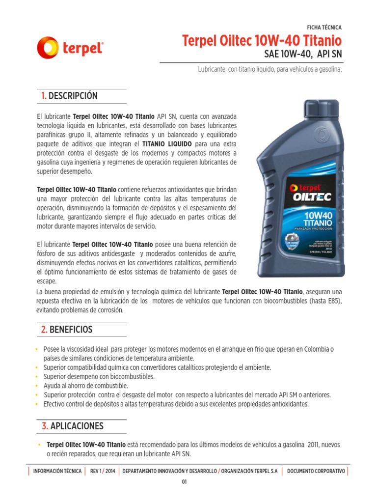 Terpel Oiltec 10W-40 Titanio: Un lubricante de alto desempeño con ...