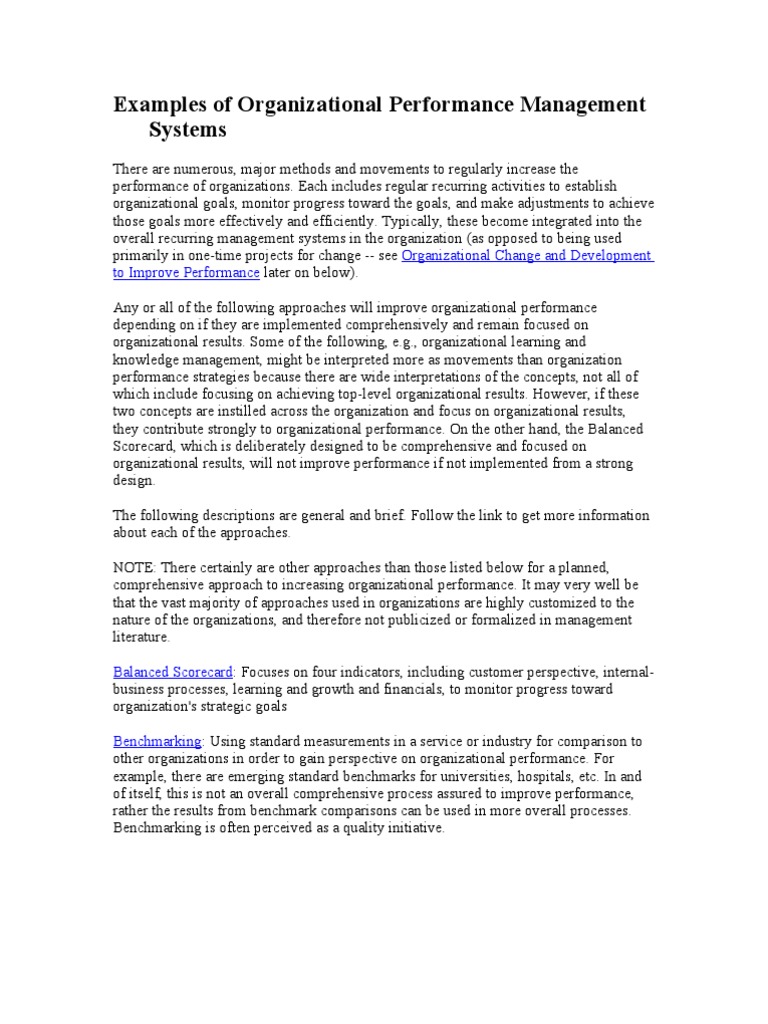 Organizational Performance Management Examples | PDF | Goal | Business ...