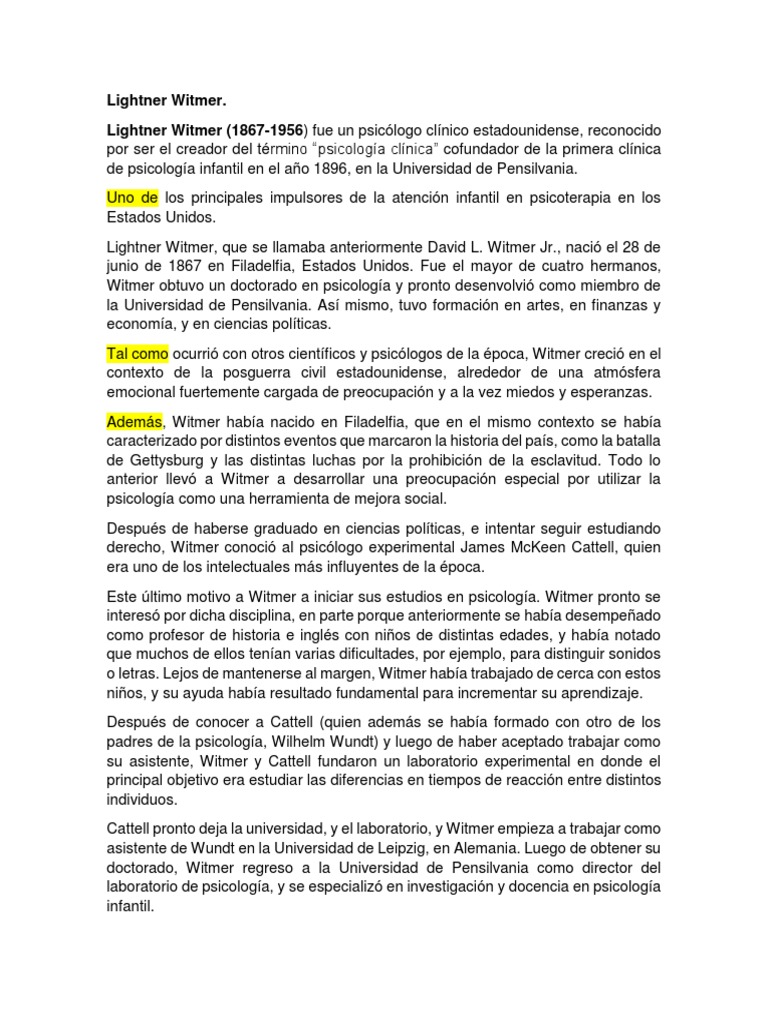 Biografia Lightner Witmer | Psicología clínica | Sicología y ciencia ...