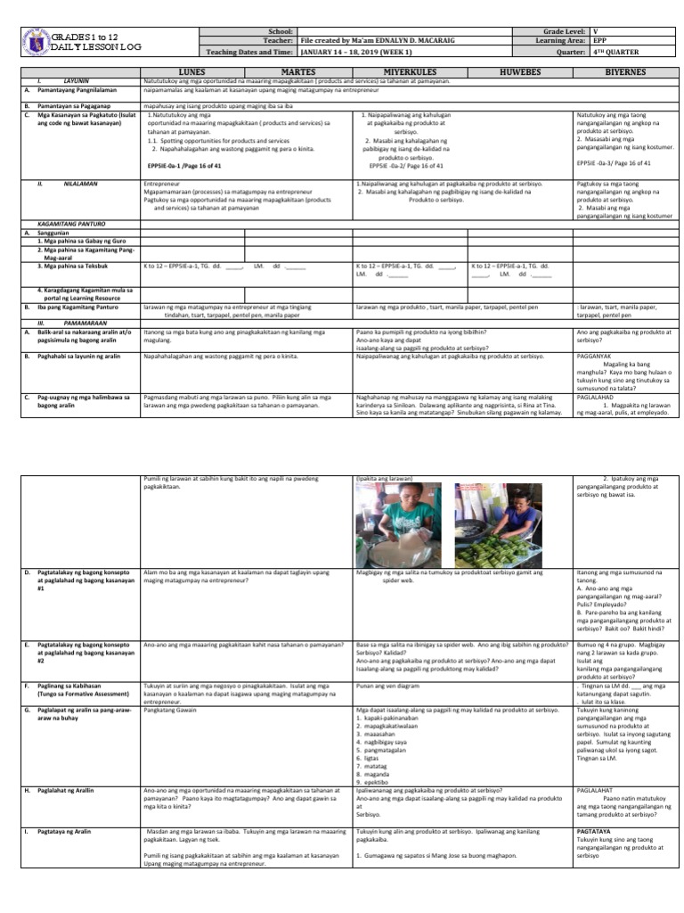 DLL Quarter 4 Week 1 EPP 5 | PDF