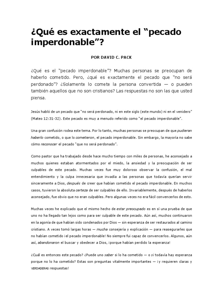 El Pecado Imperdonable | PDF | Pecado | Salvación