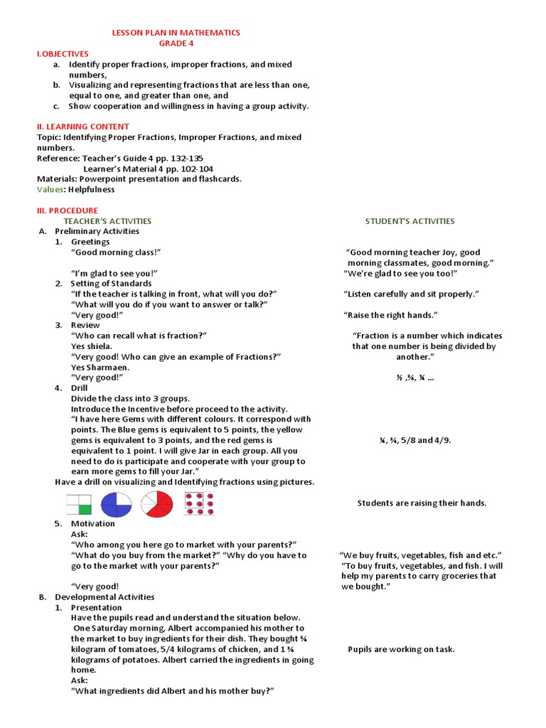 Demo LESSON PLAN IN MATHEMATICS | PDF | Fraction (Mathematics) | Pedagogy