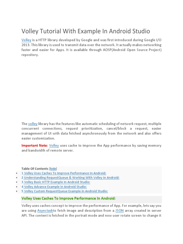 Volley Tutorial With Example in Android Studio PDF | PDF | Hypertext Transfer Protocol | Json