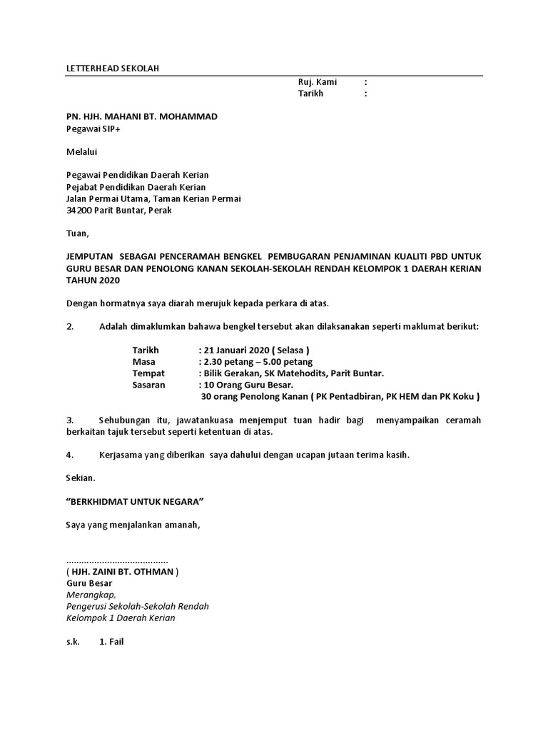 Draf Surat Jemputan Program | PDF